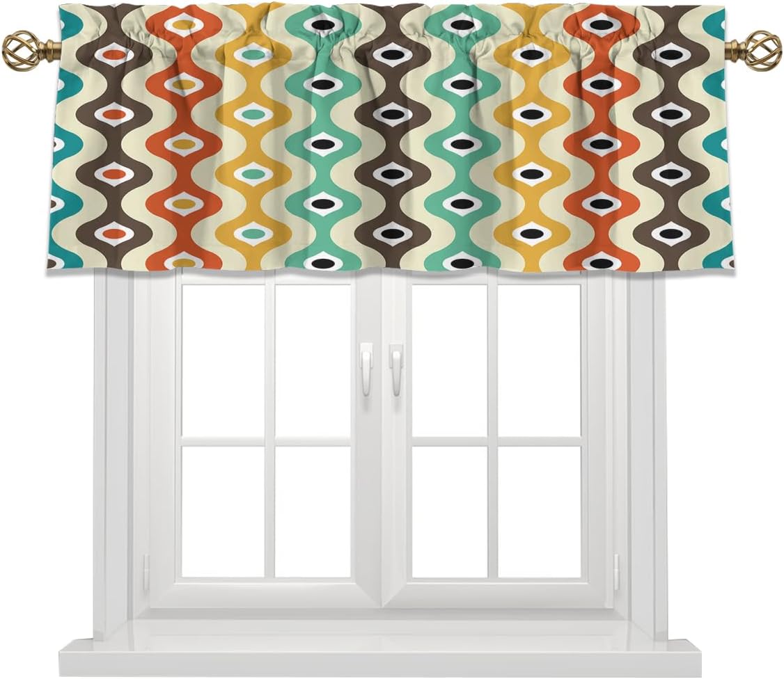 Rustic Geometric Mid Century Rod Pocket Valance Curtains,Watercolor ...