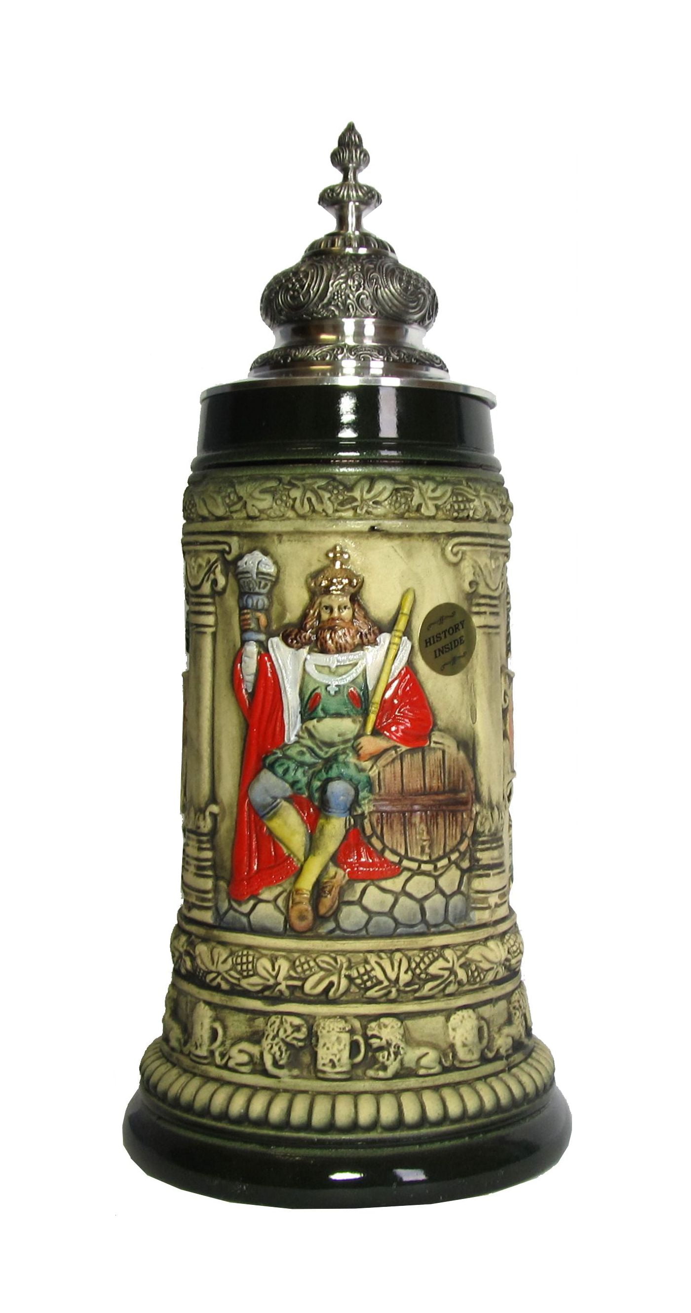 Rustic German Beer Stein Gambrinus King of Beers Stein, faconlid 0.75 liter tankard, beer mug ...