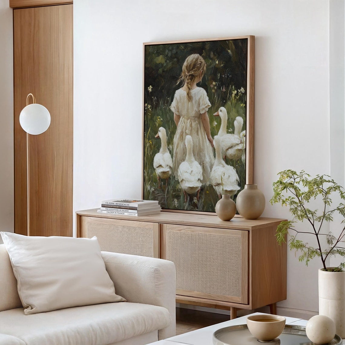 Rustic Girl With Ducks Wall Art - Whimsical Farmhouse Animal Print ...