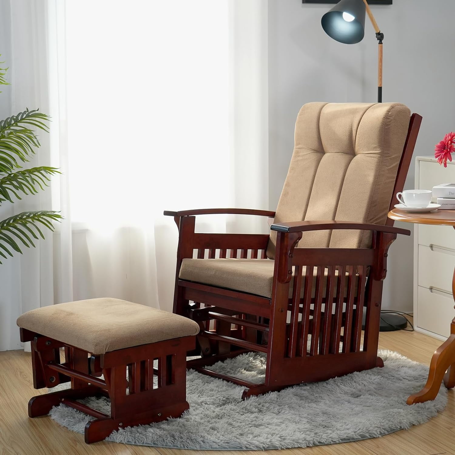 Rustic Glider Chair for Nursery with Ottoman, Resistant Rubber Wood ...