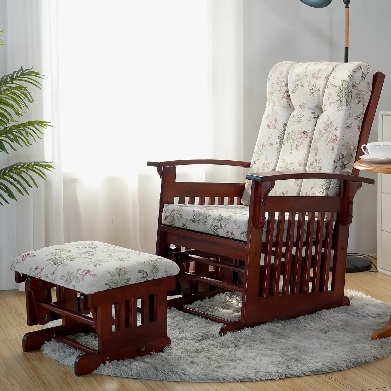 Rustic Glider Chair for Nursery with Ottoman, Resistant Rubber Wood ...