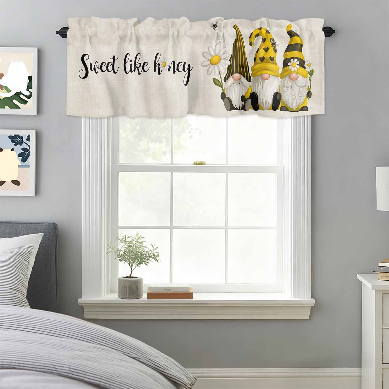 Rustic Gnome Daisy Flower Bee Valances for Windows,Rod Pocket Valance ...