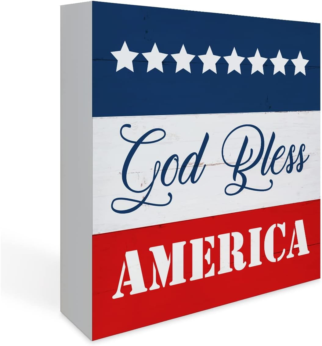 Rustic God Bless America Wood Box Sign, Farmhouse Patriotism Artwork ...