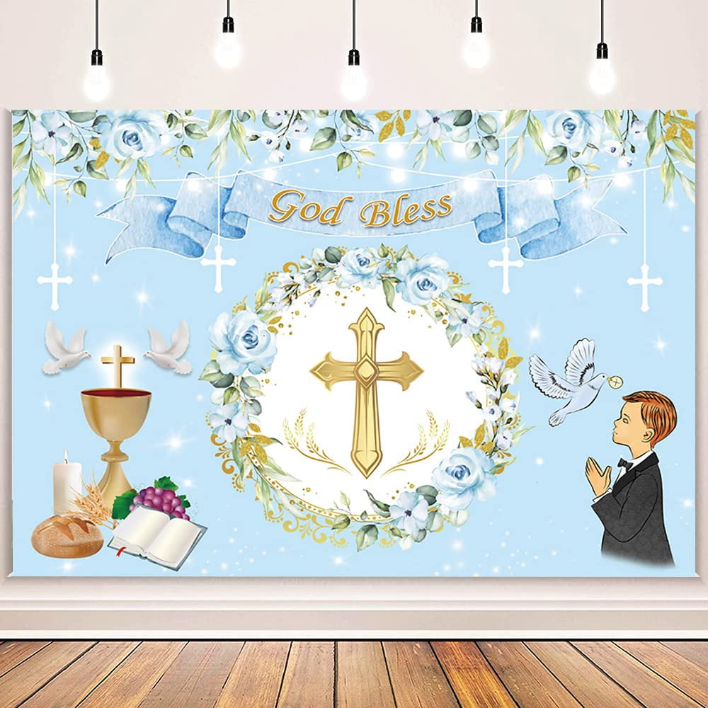 Rustic God Bless Baptism Backdrop First Holy Communion Party Photo ...