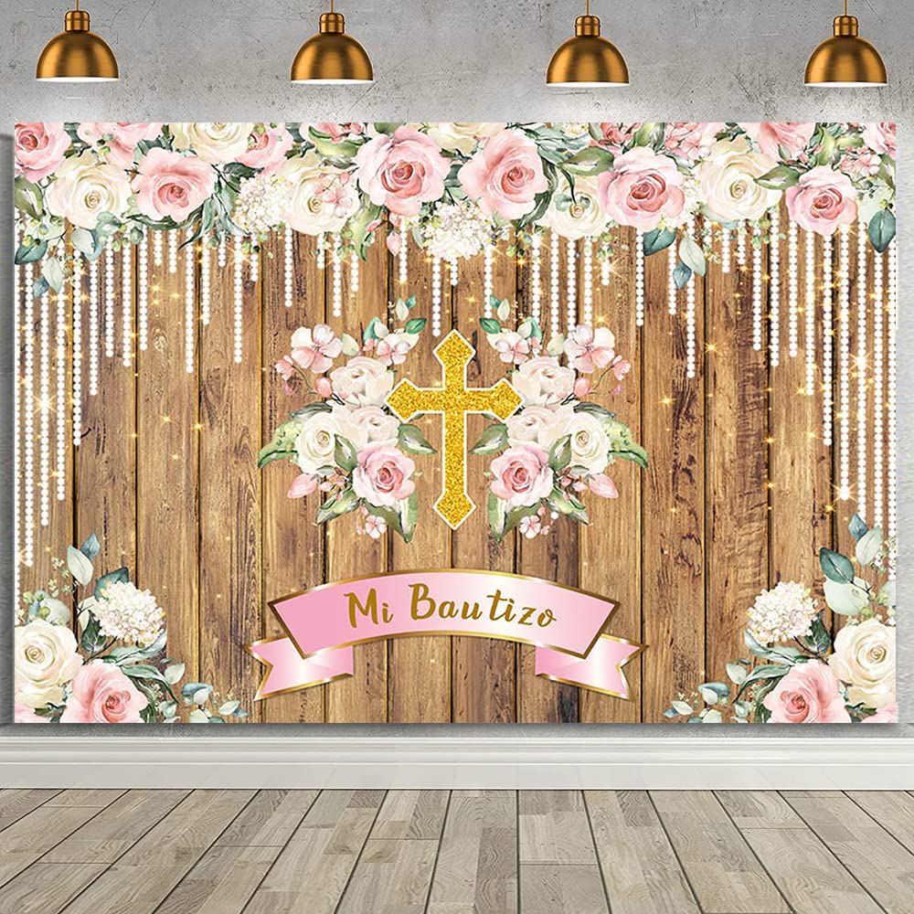 Rustic God Bless Baptism Backdrop First Holy Communion Party Photo ...