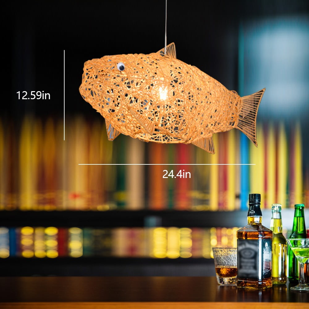 Rustic Good Service Rattan Color Rattan Fish-shaped Ceiling Light for ...