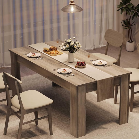Rustic Gray 63" Dining Table for 4-6, Farmhouse Style, Space-Saving ...
