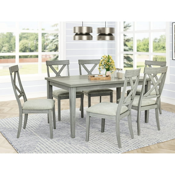 Rustic Gray 7Pc Dining Set - 60 - inch Rectangular Table for Family ...