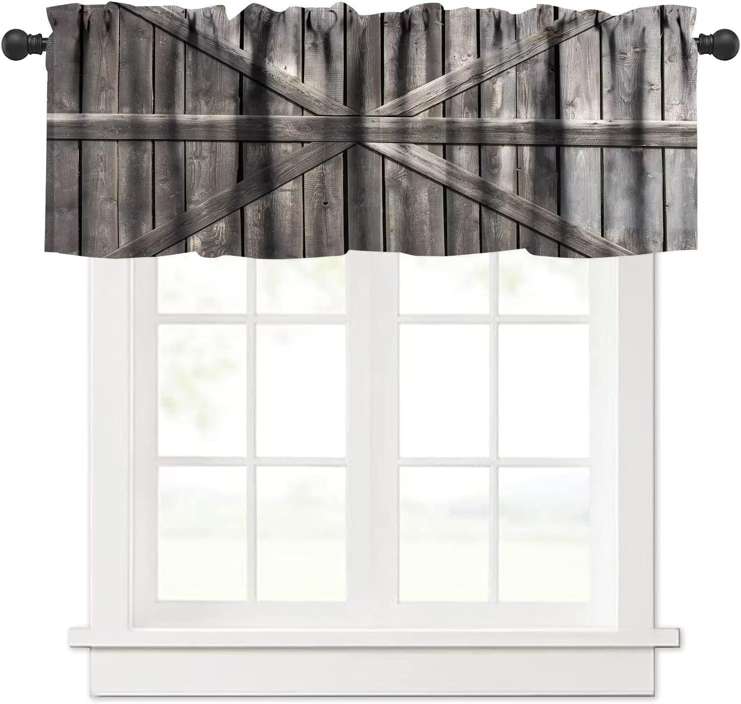 Rustic Gray Barn Door Valance Curtain Farmhouse Vintage Wooden Western ...