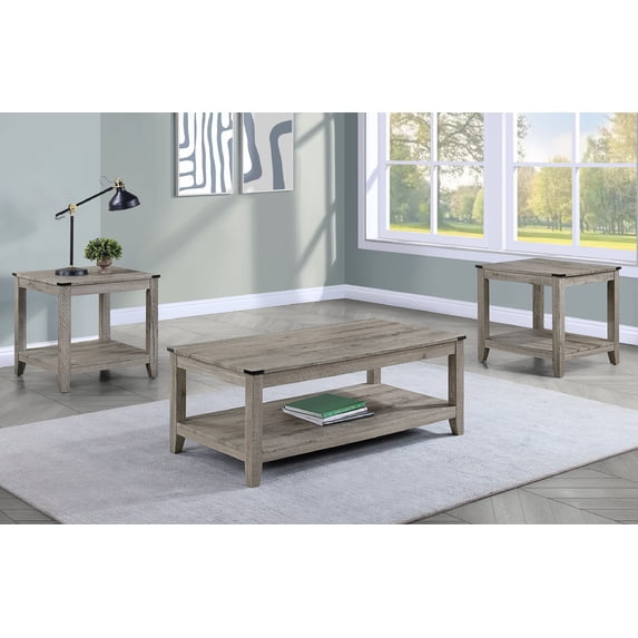Rustic Gray Brown 3-Piece Cocktail Set Wooden Table Top Rectangular ...