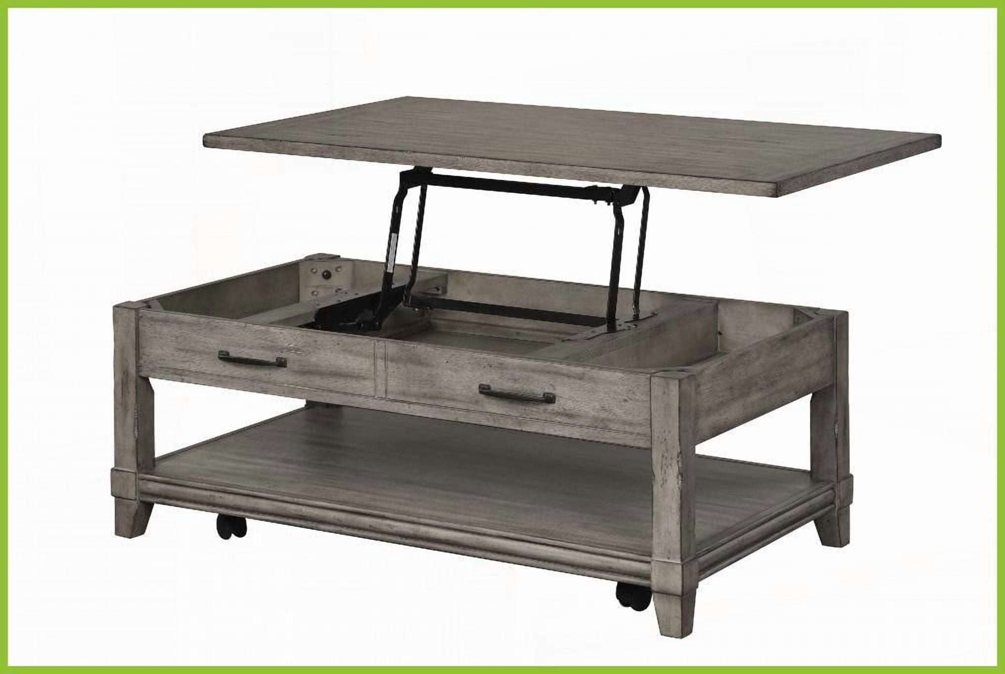 Rustic Gray Lift Top Coffee Table with Casters - Storage Shelf & Easy ...