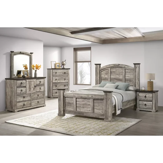 Rustic Gray Poster King Size 6pc Bed Set Storage Wooden Master Bedroom ...