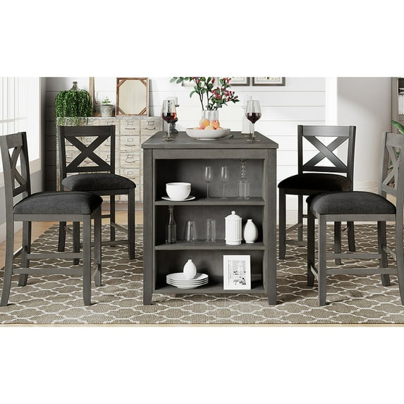 Rustic Gray Table Set / 4 Upholstered Chairs, 4 - Leg Base, Soft ...