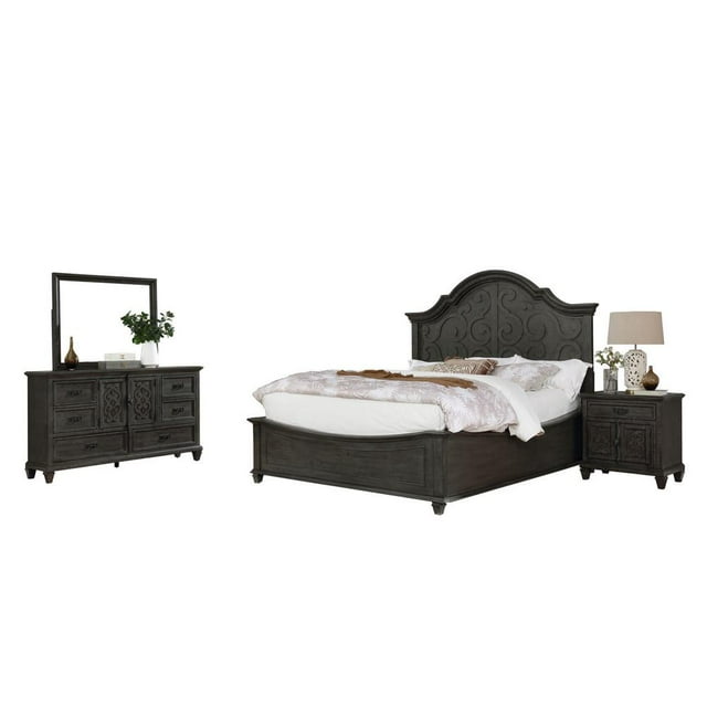 Rustic Gray Wood 4pc California King Bedroom Set