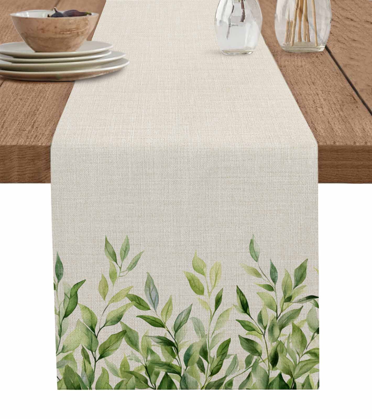 Rustic Green Leaves Table Runner 72 Inches, Retro Spring Pastoral ...