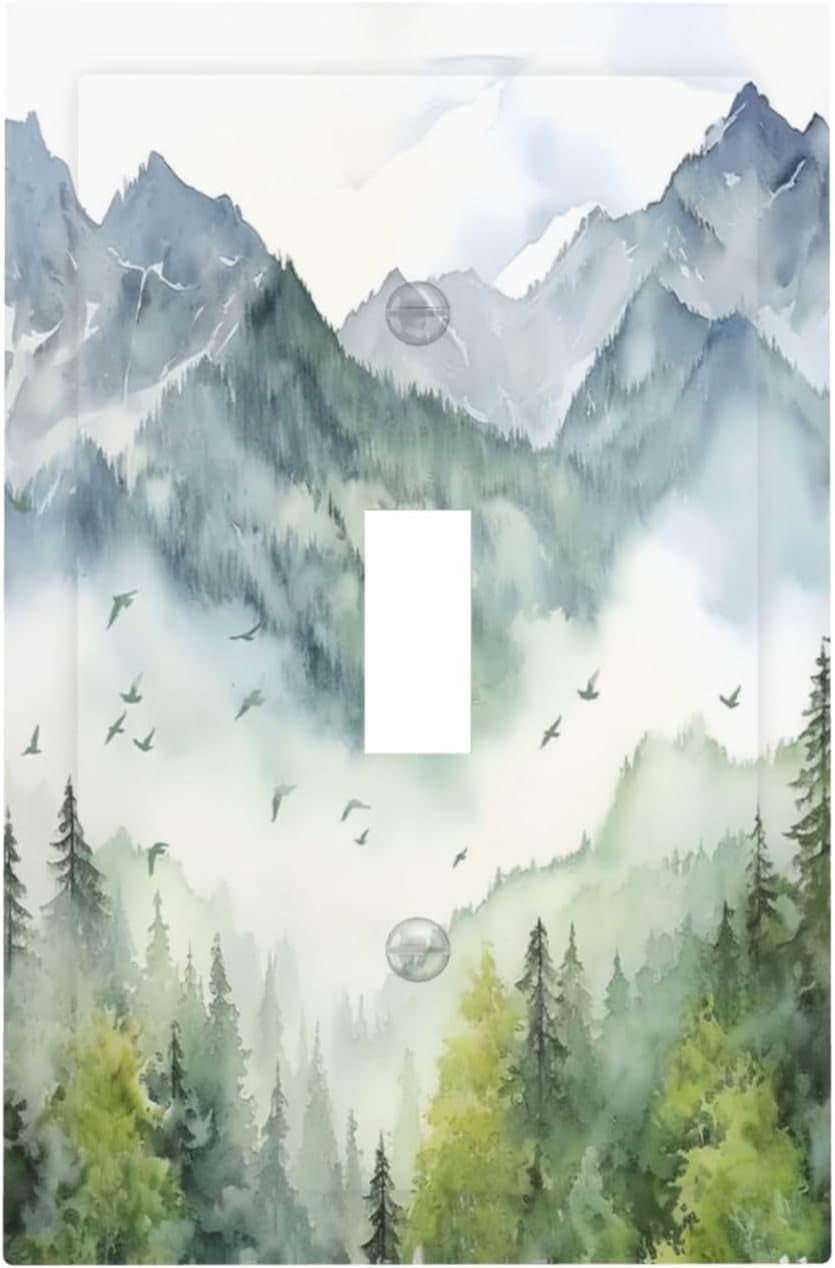 Rustic Green Misty Forest Tree 1 Gang Single Toggle Light Switch Cover ...