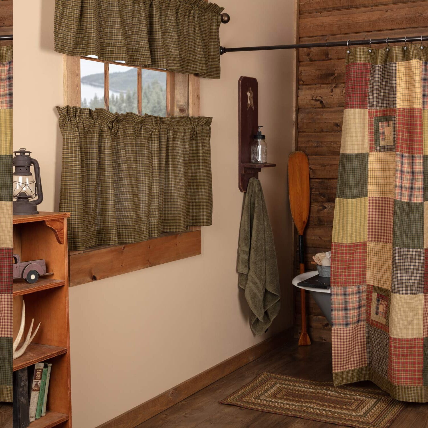 Rustic Green Patchwork Cotton Shower Curtain - 72"x72" Square Bath ...