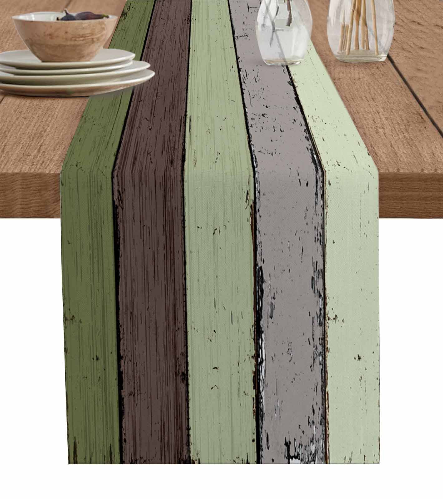 Rustic Green Wood Short Table Runners 48 Inches, Cotton Linen Fabric ...
