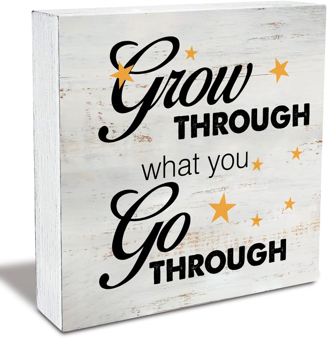 Rustic Grow Quote Wood Box Sign Inspirational Self Help Wooden Box Sign ...