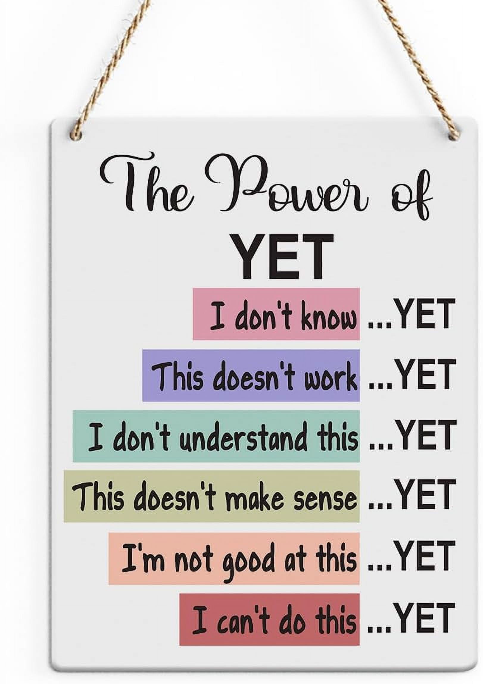 Rustic Growth Mindset Wood Decor Sign, Colorful the Power of Yet Quote ...