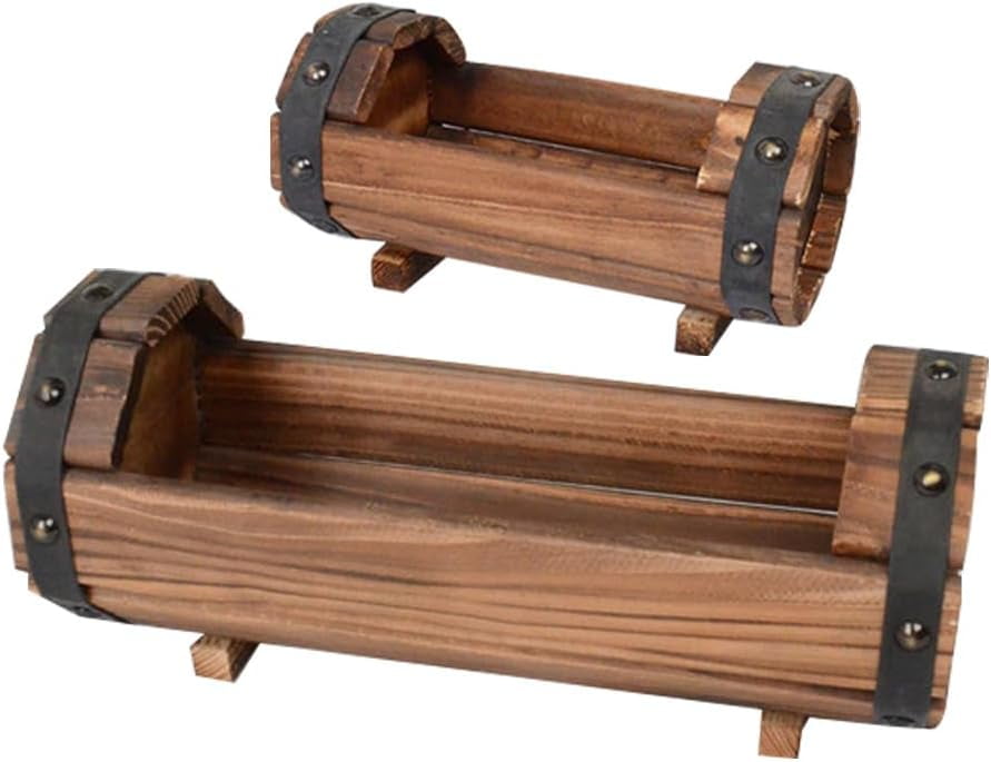 Rustic Half Barrel Planters 2 Pack Wood Planter Boxes, Outdoor Wood ...
