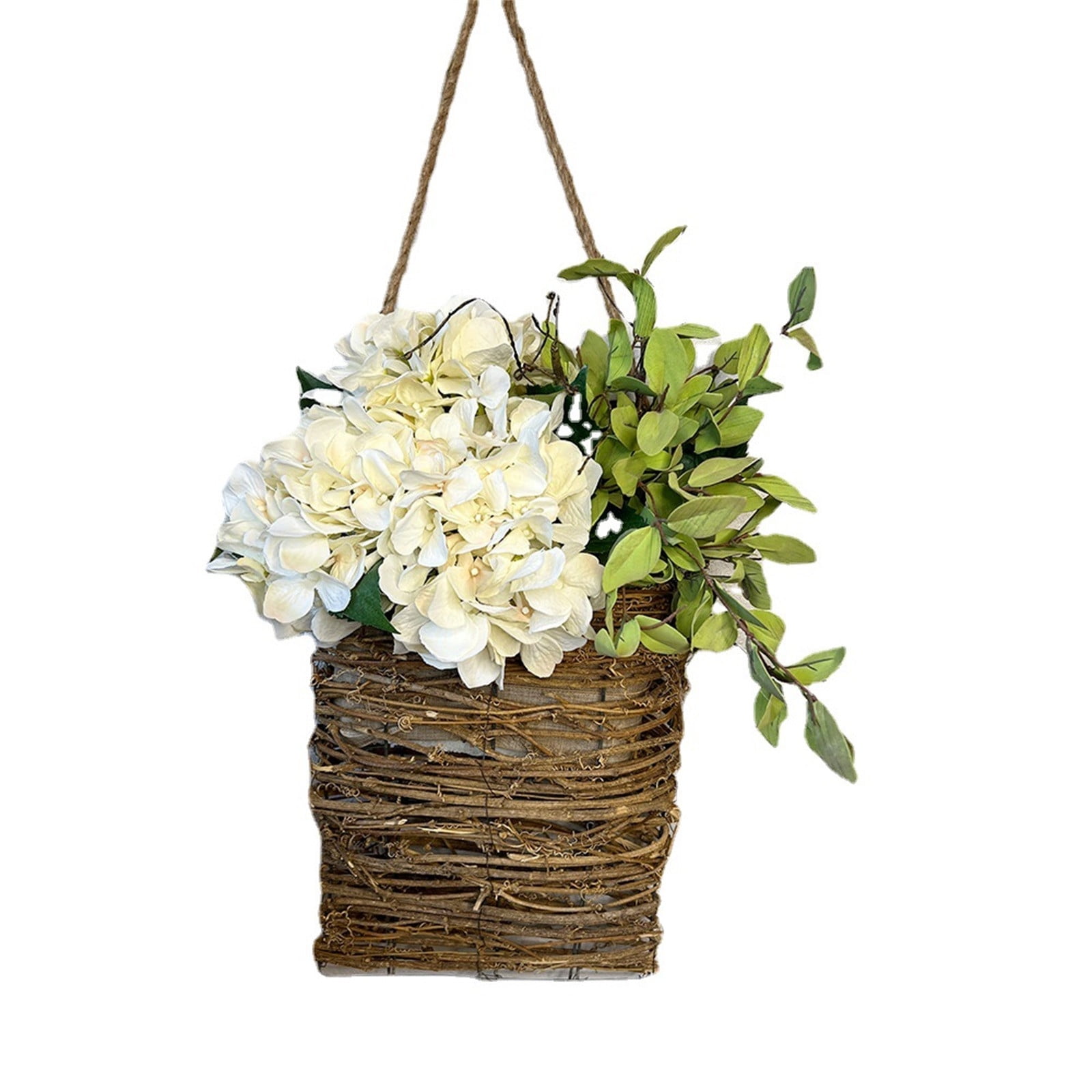 Rustic Hanging Basket with Artificial Hydrangeas and Greenery ...