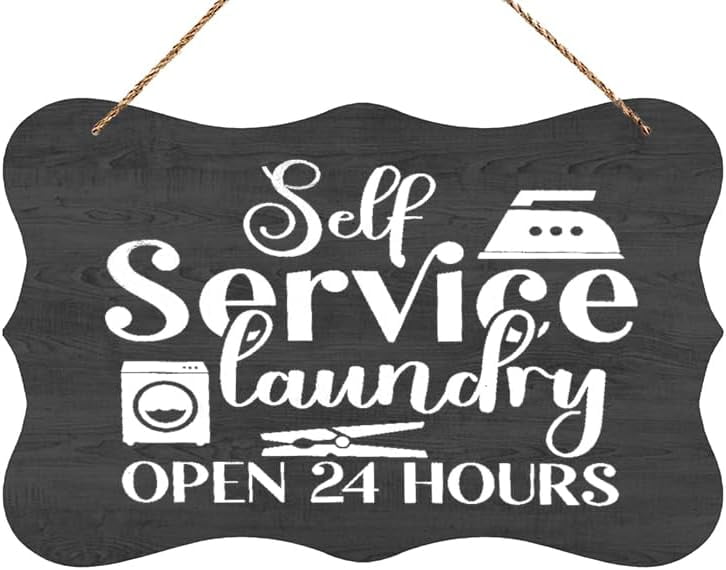 Rustic Hanging Wood Sign Self Service Laundry Open 24 Hours Sign ...