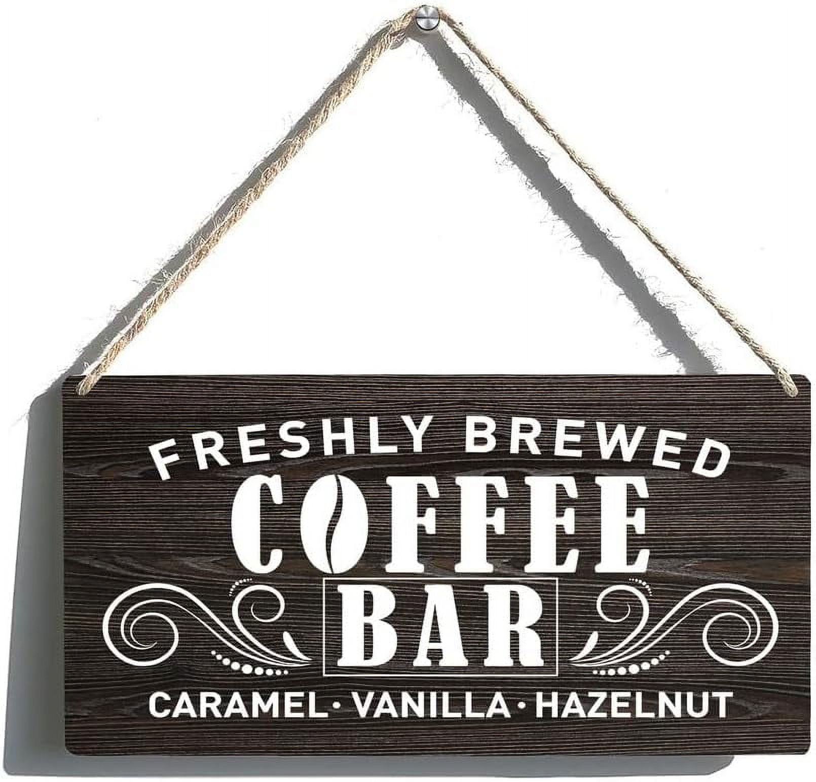 Rustic Hanging Wooden Sign Coffee Bar Wooden Signs Freshly Brewed ...