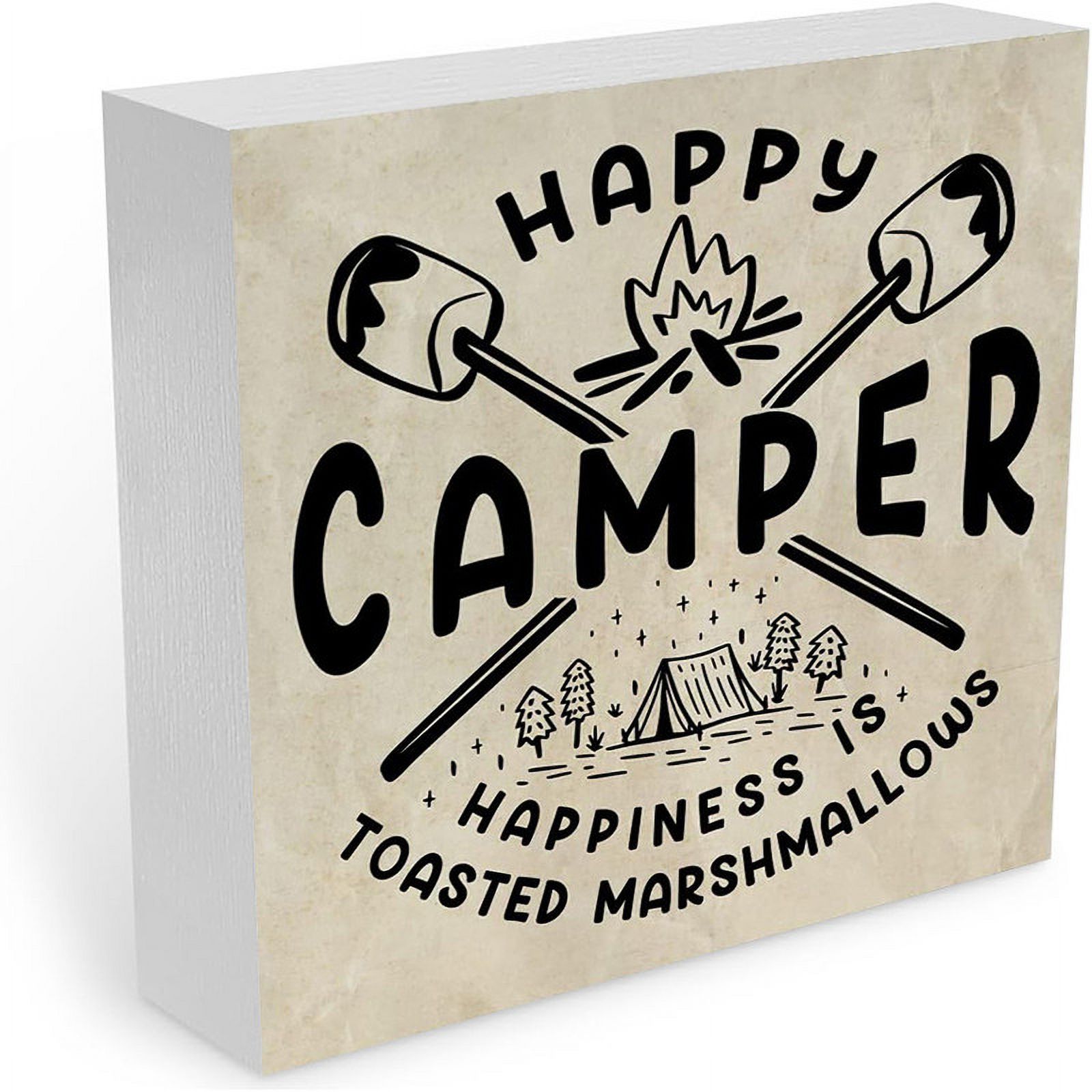 Rustic Happy Camper Wood Box Sign, Farmhouse Camping Artwork Decor ...