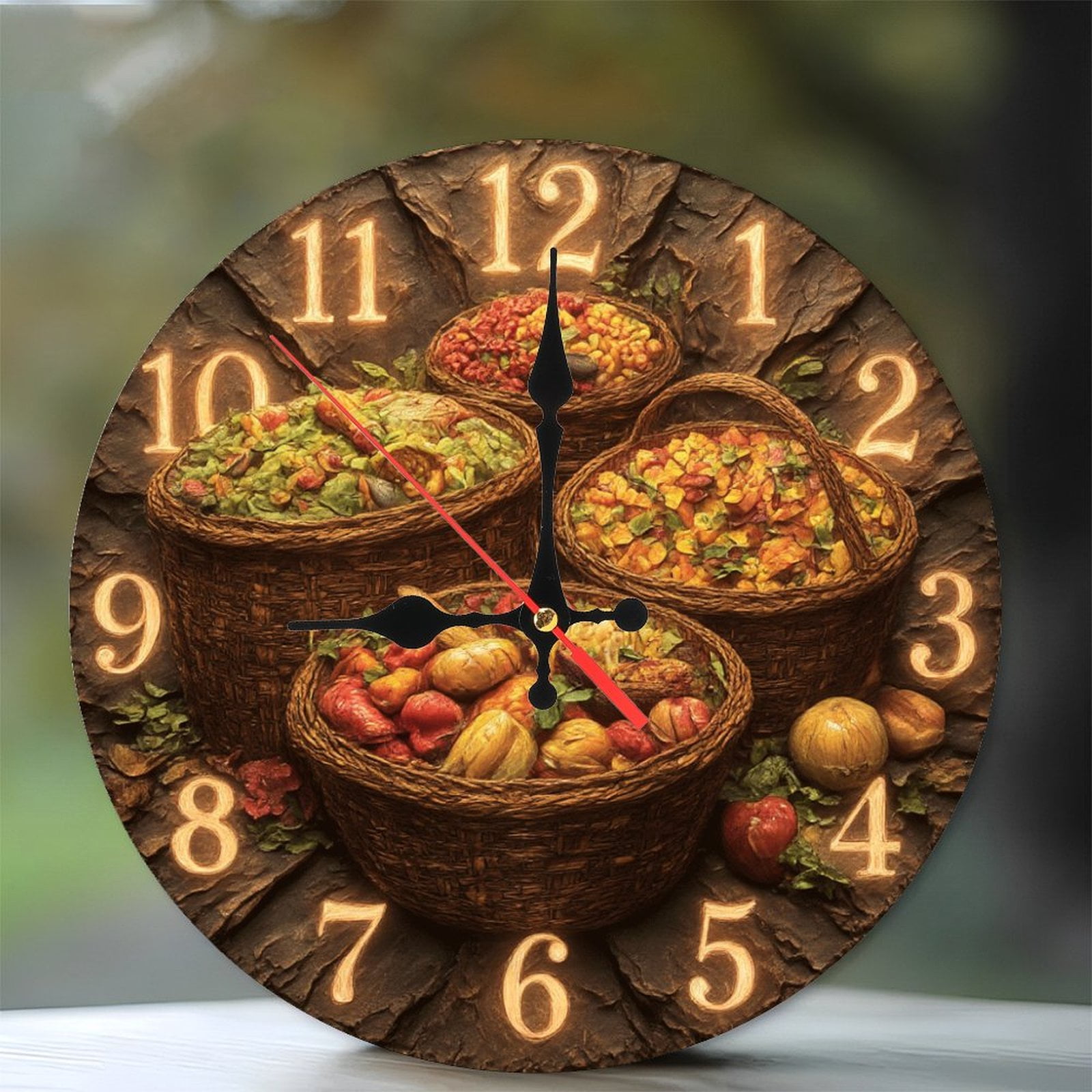 Rustic Harvest Wall Clock Decorative Baskets Fruit Vegetables 10-Inch ...