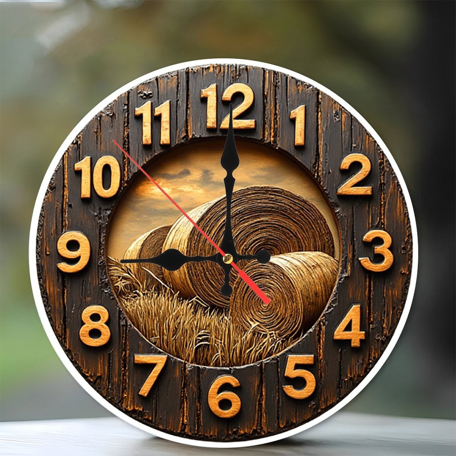 Rustic Hay Bale Farm Wall Clock 10-Inch Silent Wooden Wall Clock ...