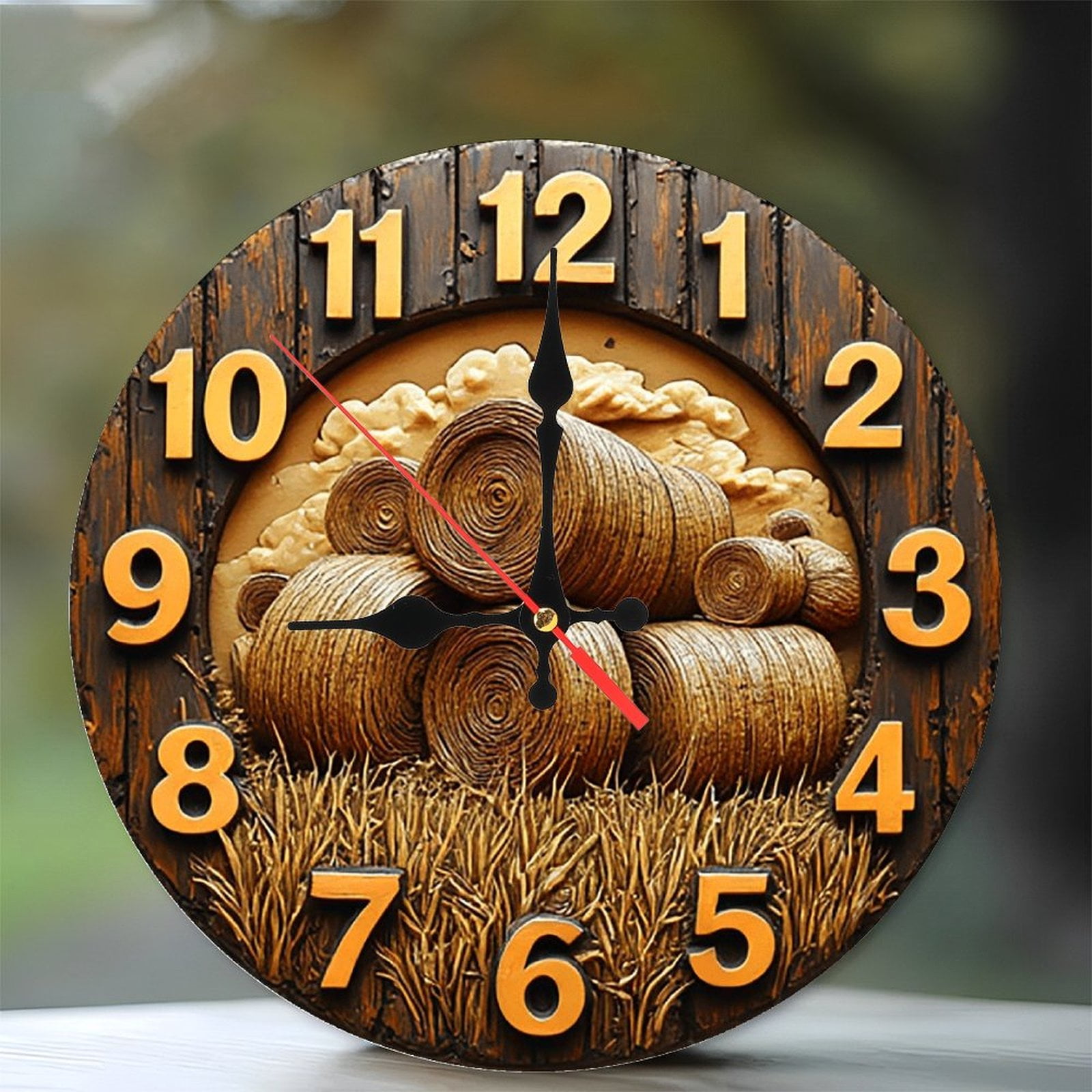 Rustic Hay Bale Wall Clock Farmhouse Decor 10-Inch Silent Wooden Wall ...