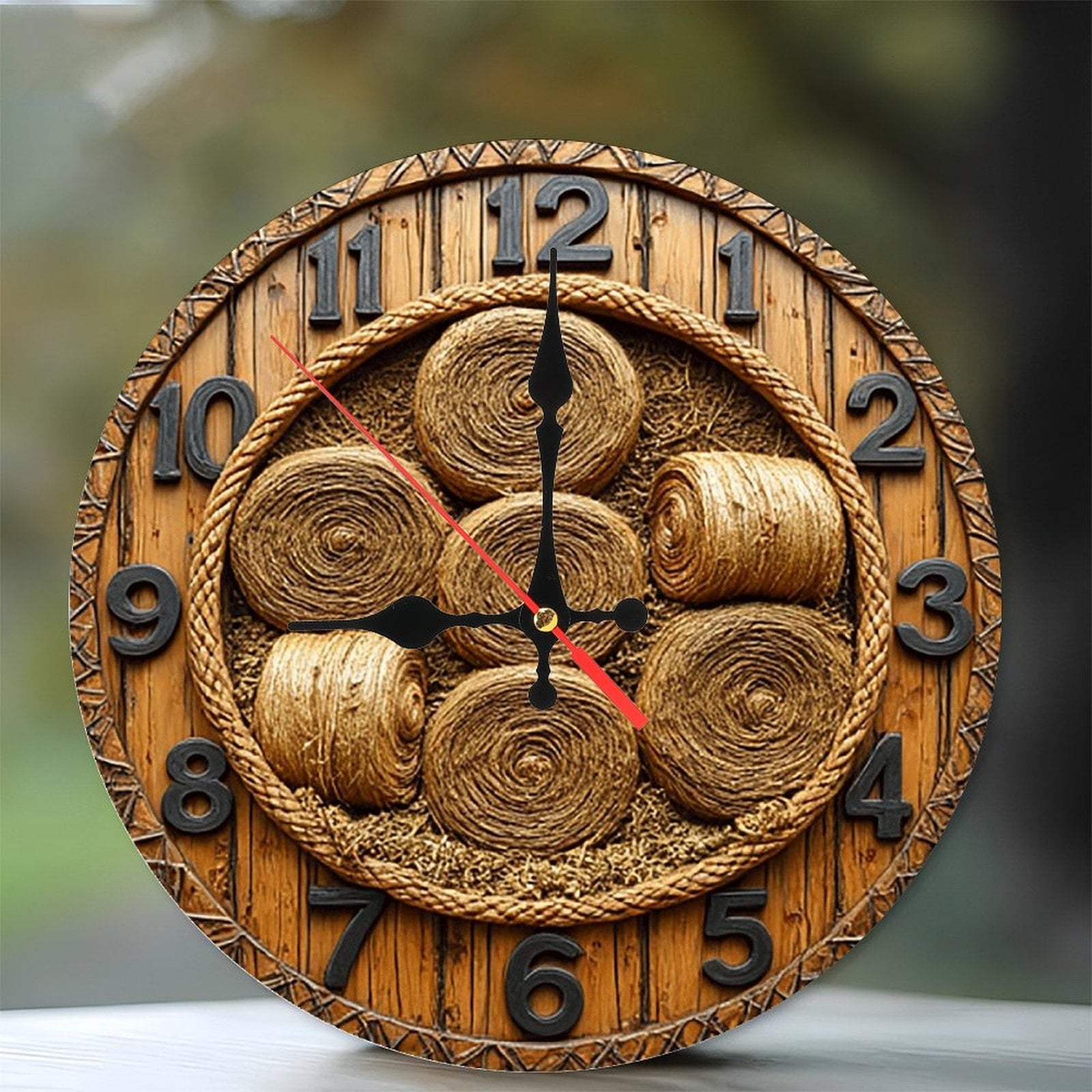 Rustic Hay Bale Wooden Wall Clock Farmhouse Decor 10-Inch Silent Wooden ...