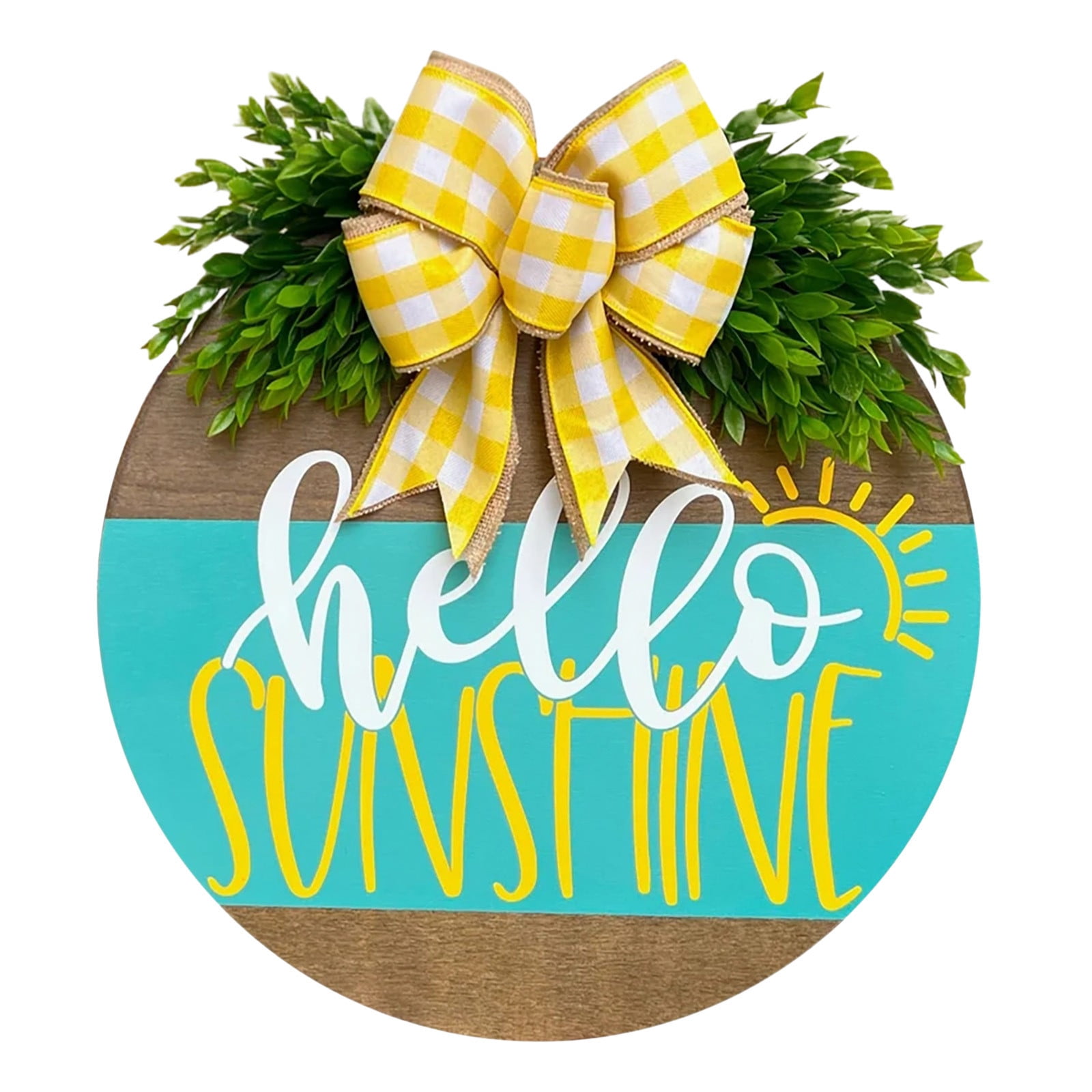 Rustic Hello Sunshine Wooden Door Sign with Bow and Greenery Perfect for Home Decor, Porch, or ...