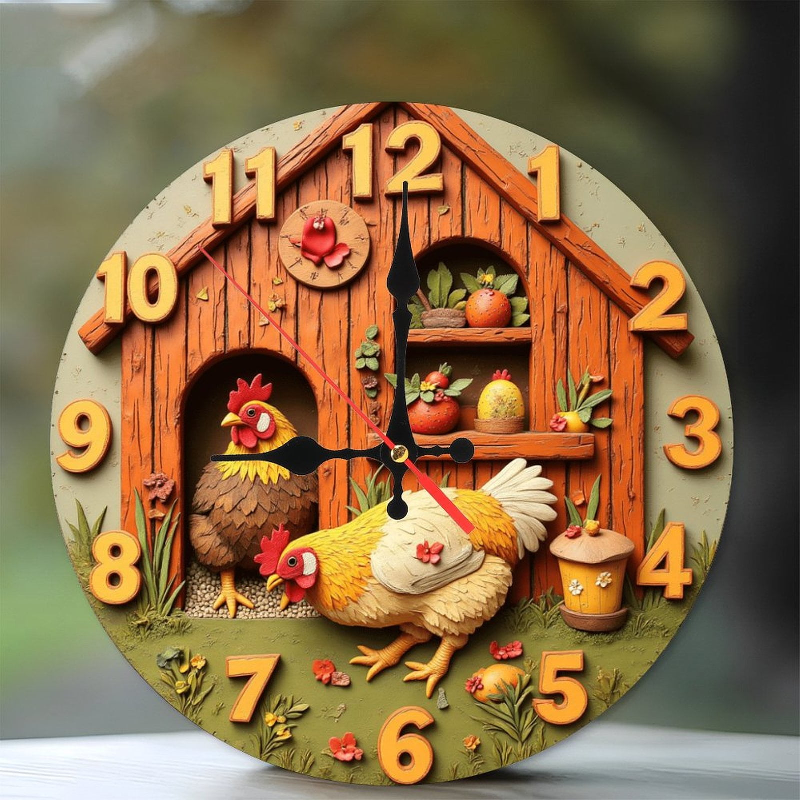 Rustic Hen House Coop Clock Wall Decor Farmhouse Chic 10-Inch Silent ...