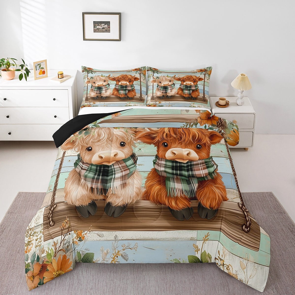 Rustic Highland Cow Comforter Set,Western Cow Bedding Set for Cow ...