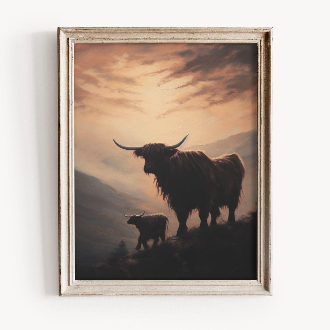 Rustic Highland Cow Print, Vintage Farmhouse Wall Art, Brown Tones ...