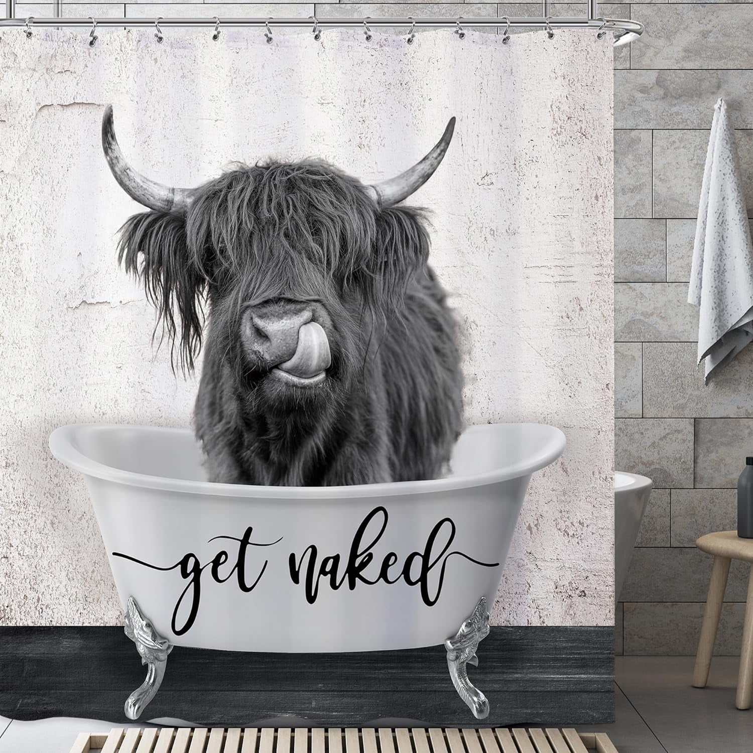 Rustic Highland Cow Shower Curtain Farmhouse Western Bull Shower ...