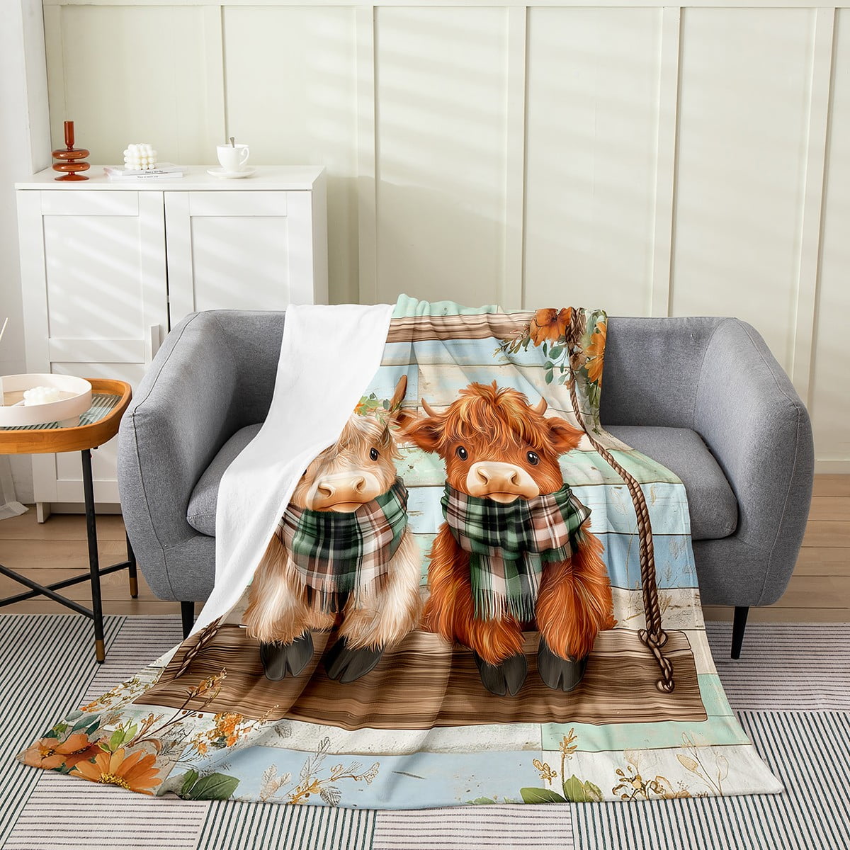Rustic Highland Cow Throw Blanket,Western Cow Fleece Blanket for Cow ...