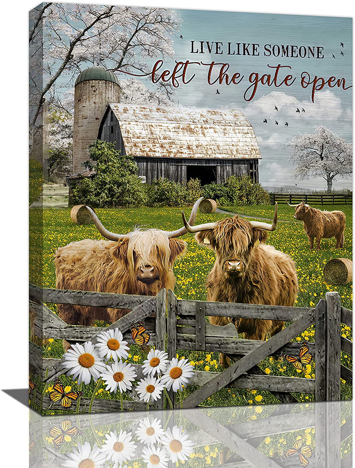 Rustic Highland Cow Wall Art Farmhouse Cow Canvas Wall Decor Country ...