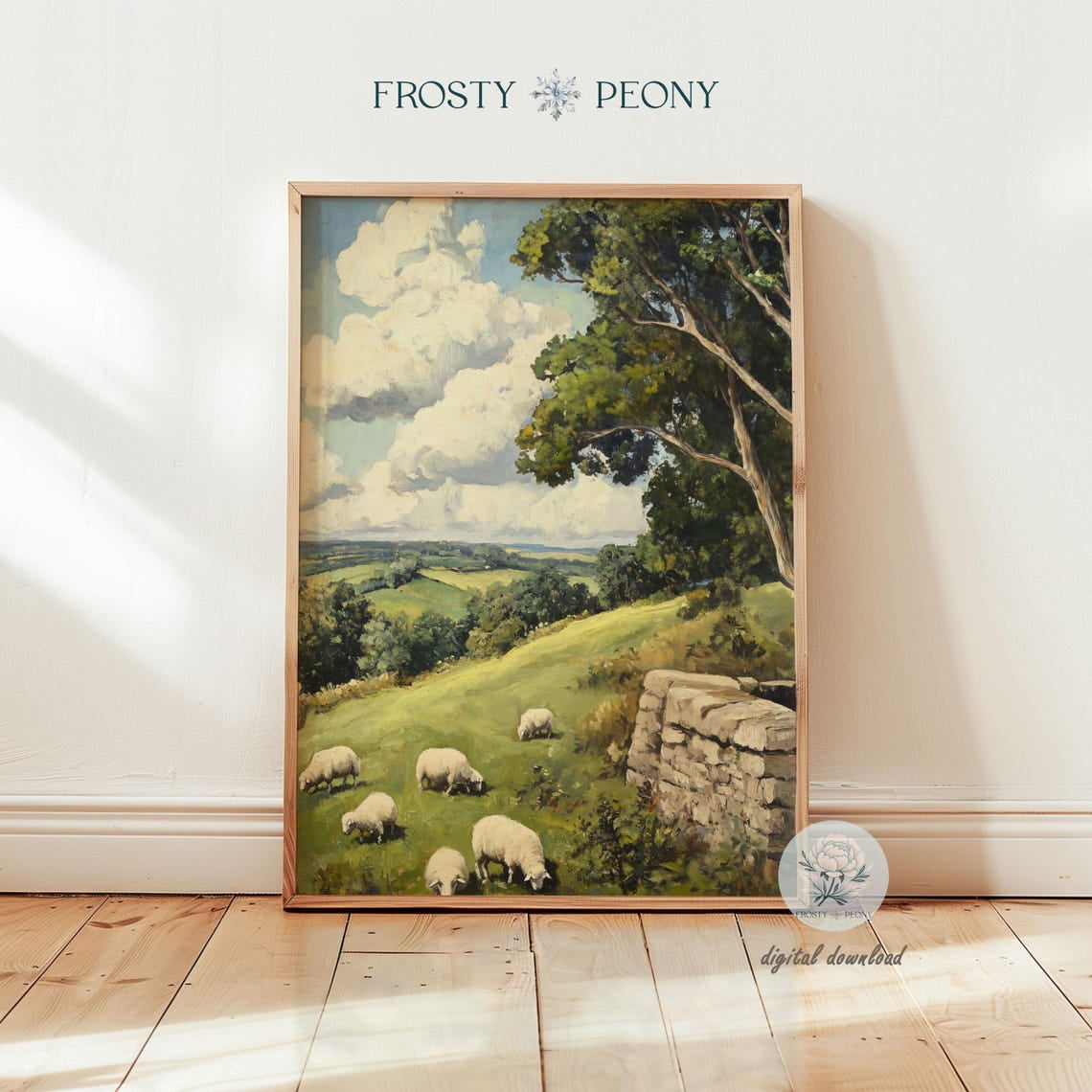 Rustic Hillside Sheep Herd Art Print, Calm Countryside Wall Decor ...