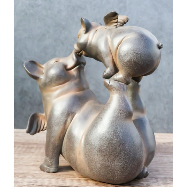 Rustic Hog Heavens Angel Wings Mother Pig Snout Kissing Baby Piglet ...