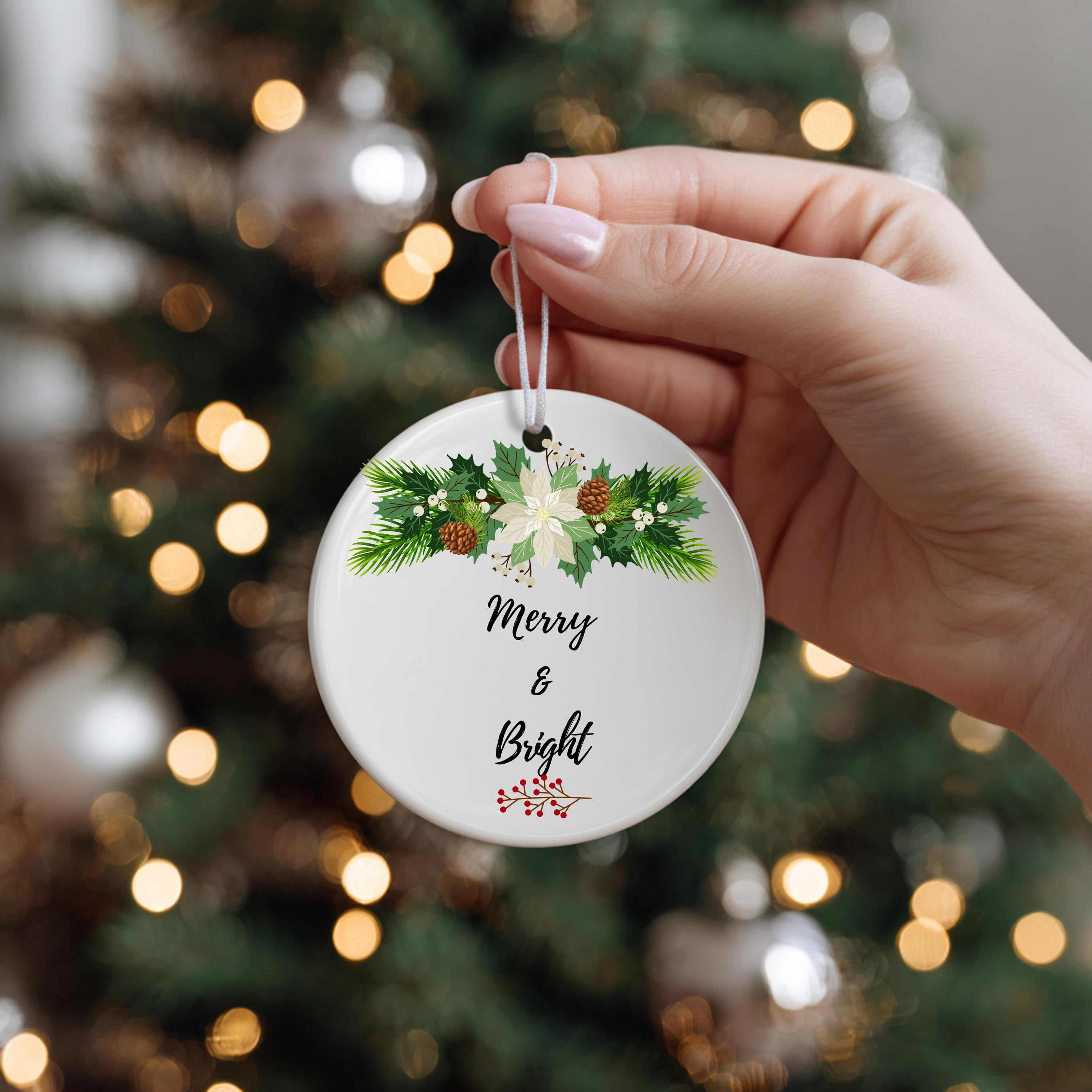 Rustic Holiday Cheer Ceramic Christmas Ornament, Farmhouse Holiday Tree ...