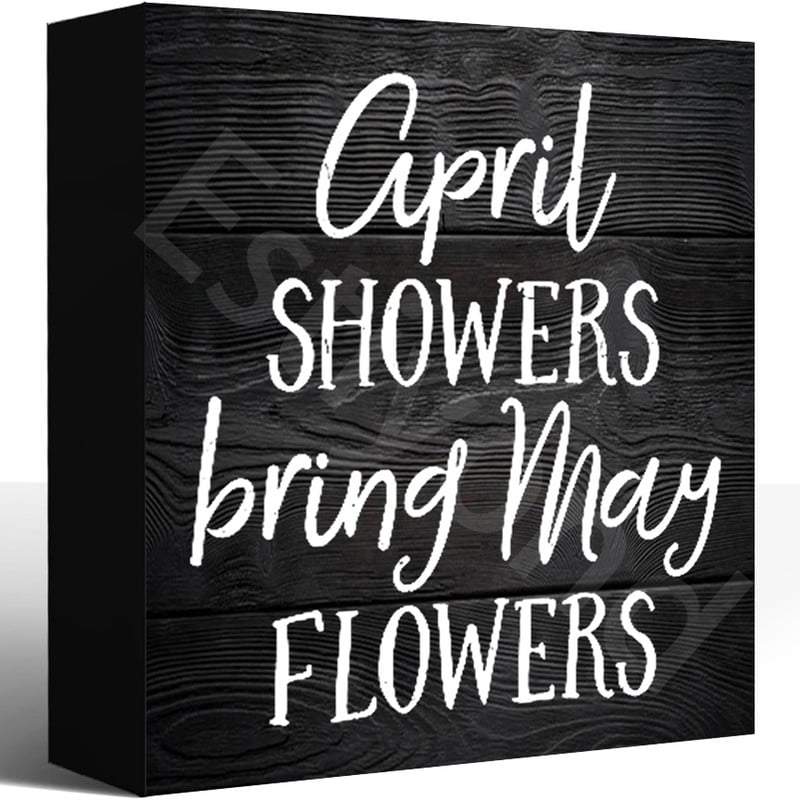 Rustic Home Decor, April Showers Bring May Flowers Wood Box Sign Desk ...