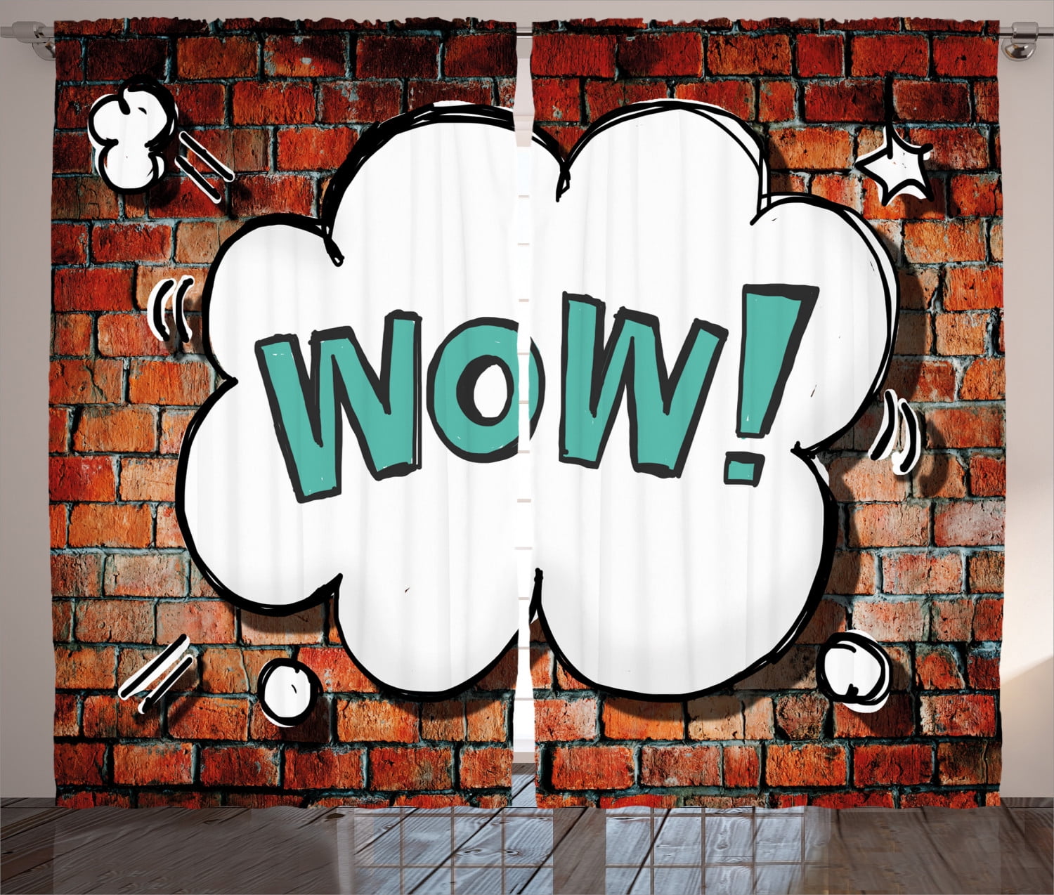 Ambesonne Brick Wall Curtains 2 Panel Set, Words Cracked Brick Wall ...