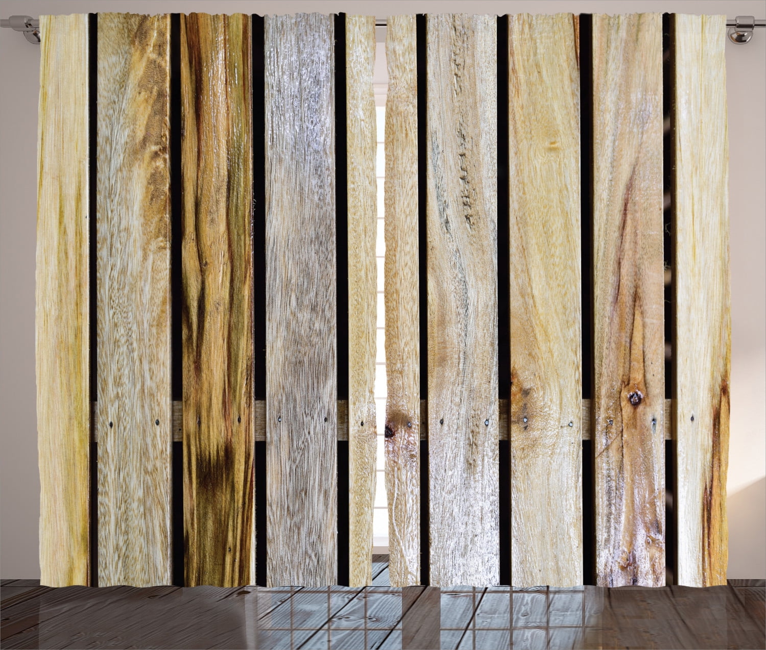 Ambesonne Rustic Curtains 2 Panel Set, Country Timber Fence, 108" x 84 ...