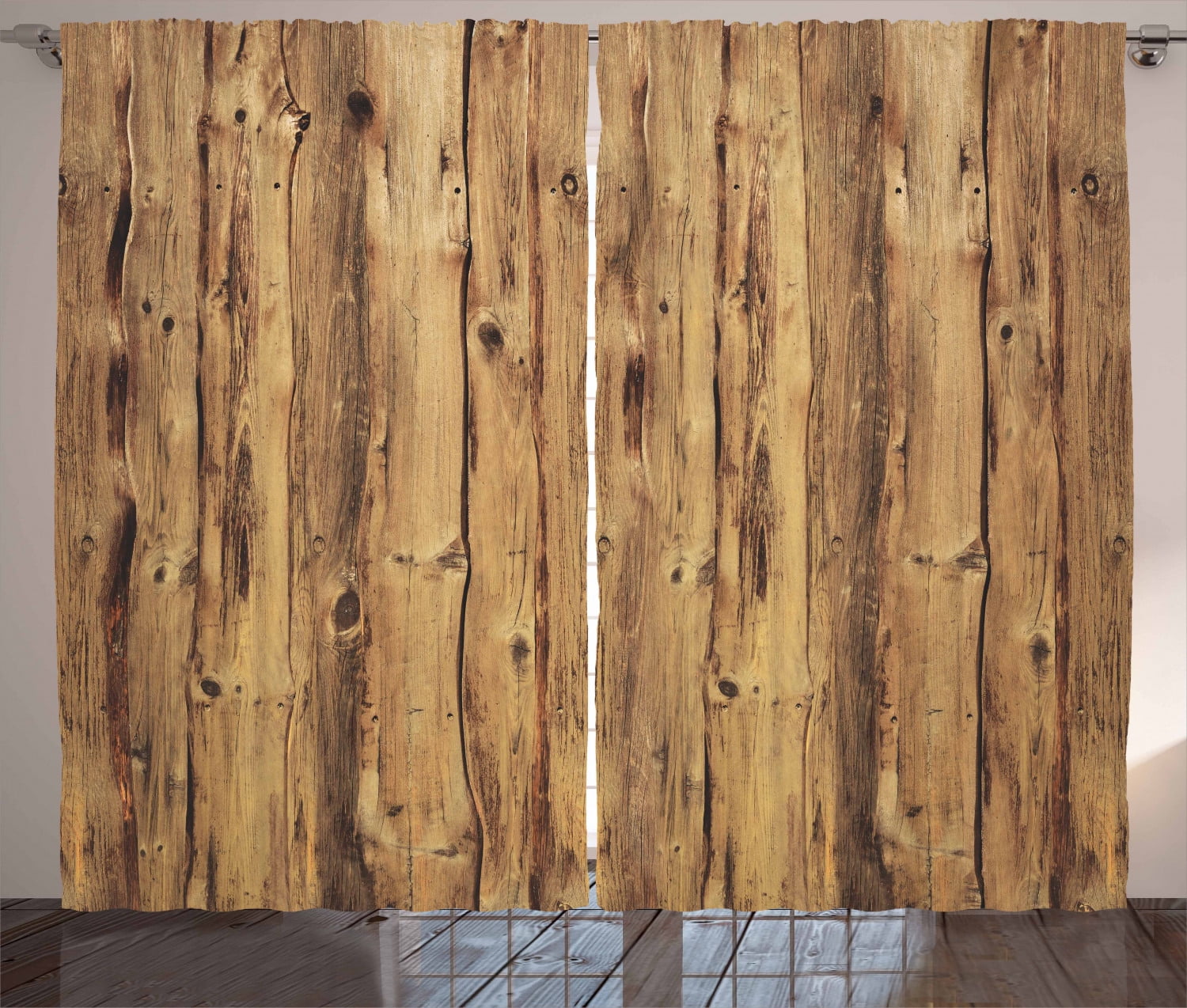Ambesonne Timber Curtains 2 Panel Set, Wooden Forest Trees Art, 108" x ...