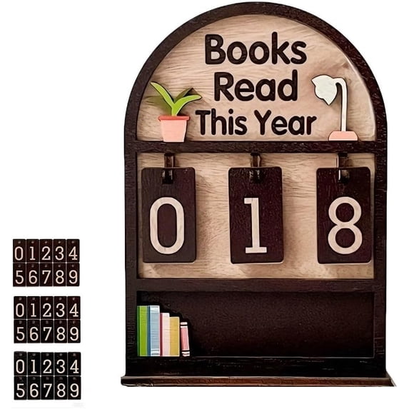 Rustic Home Library Shelf Decor, Wooden Annual Book Tally Counter with ...