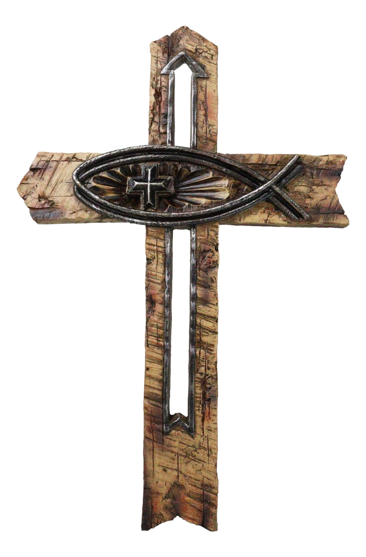 Rustic Horizontal Ichthys Jesus Fish Symbol With Arrows Faux Wooden ...