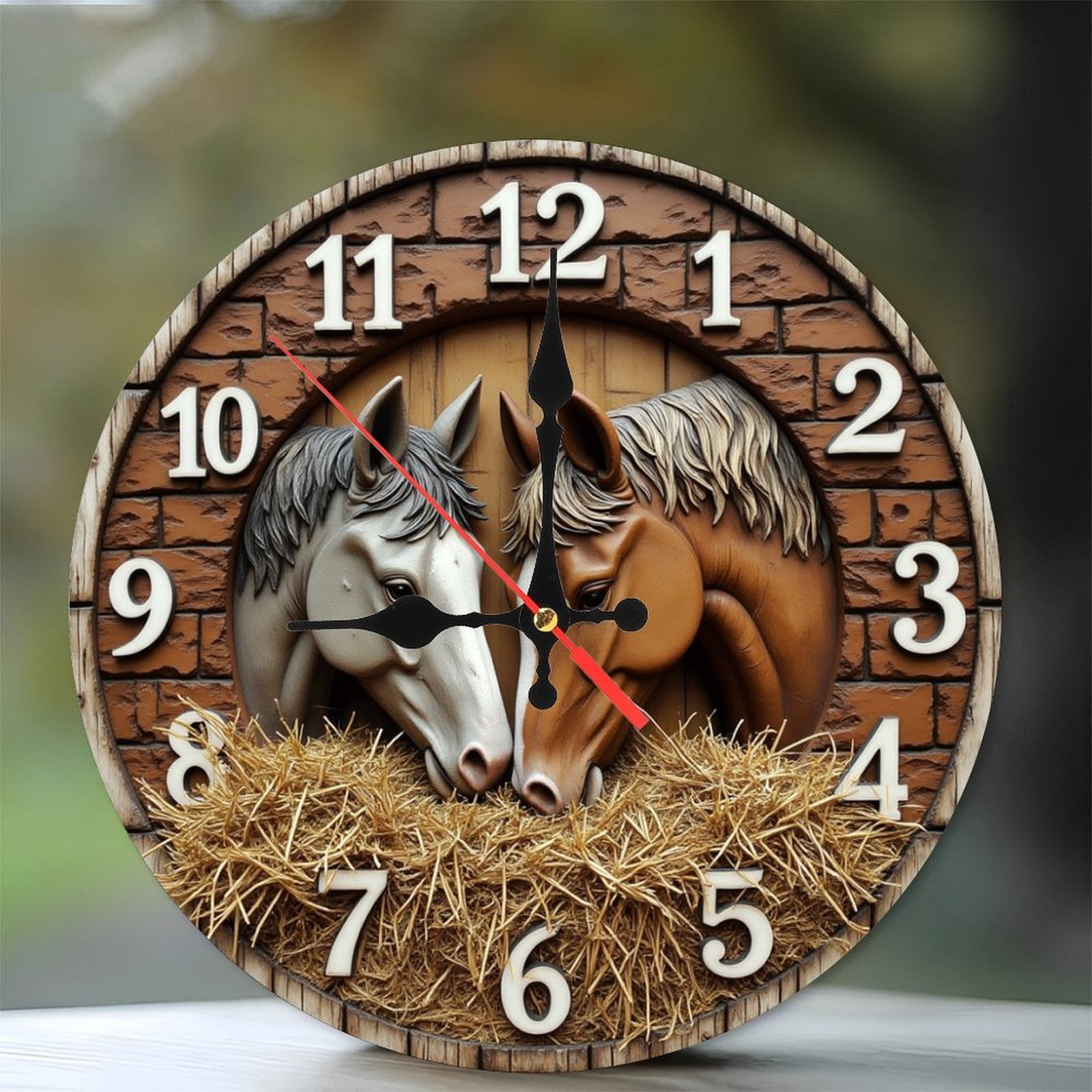 Rustic Horse Hay Wall Clock， Farmhouse Decor， Two Horses 10-Inch Silent ...